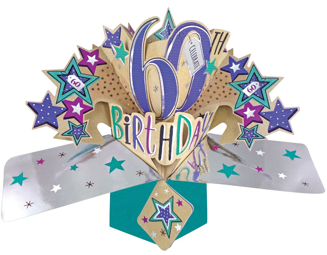 60th Age 60 Birthday Pop up Card Stars Female Male Mum Sister Dad ...