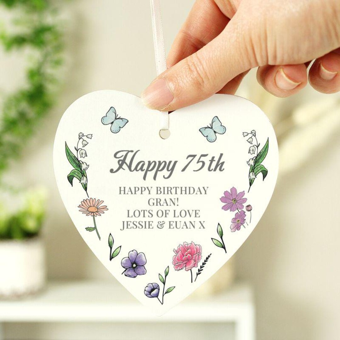 CHOOSE ANY AGE Personalised Birthday Wild Flowers Wooden Hanging Heart ...
