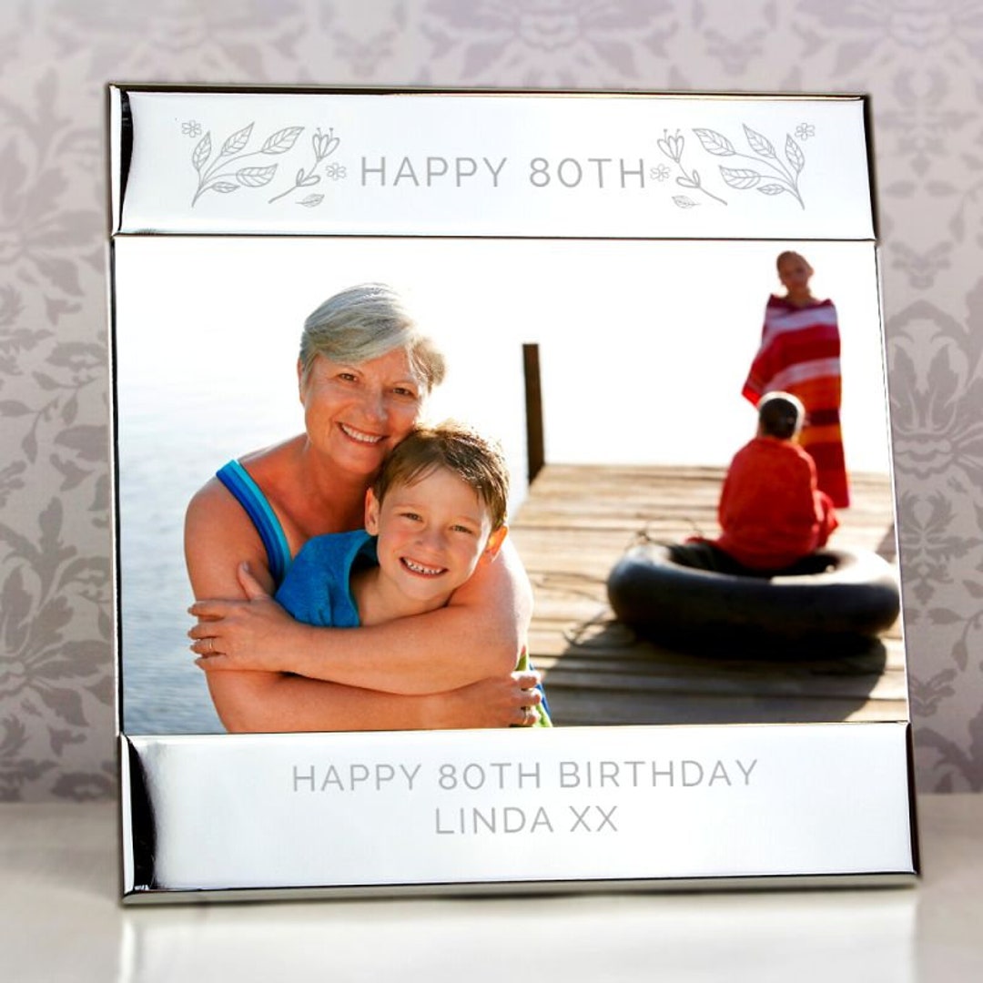 Personalised Floral 80th Birthday Photo Frame Gift 6x4 - Landscape 80th ...