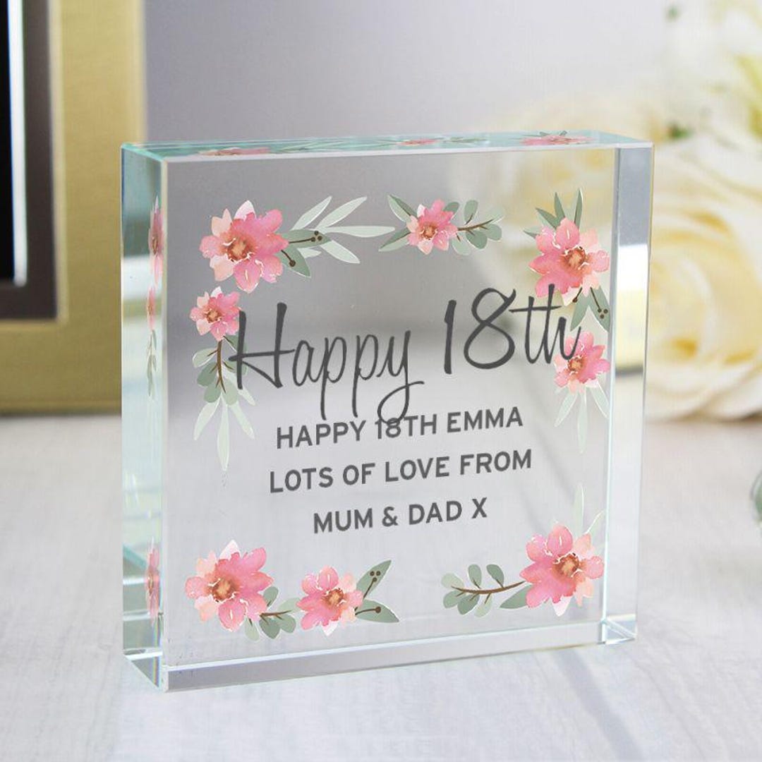 Personalised Happy 18th Birthday Gift Small Crystal Plaque, Birthday ...