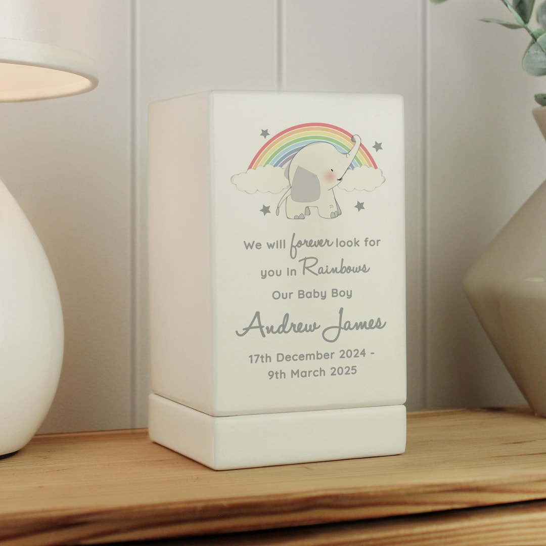 Personalised Childs Memorial Small Wooden Urn - Rainbow Memorial for ...