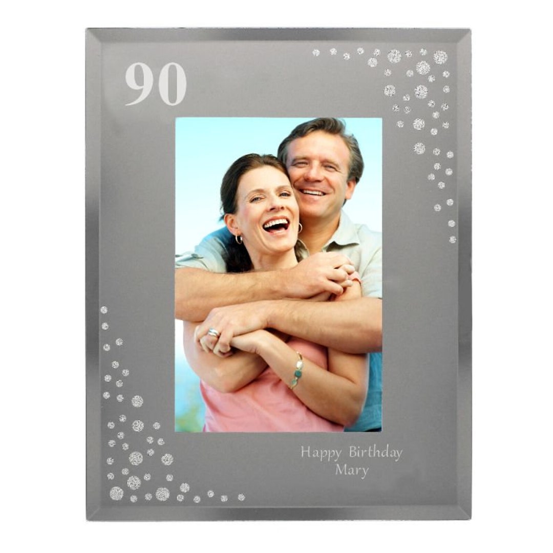 Personalised Age 90 4x6 Diamante Glass Photo Frame - 90th Birthday Gift ...