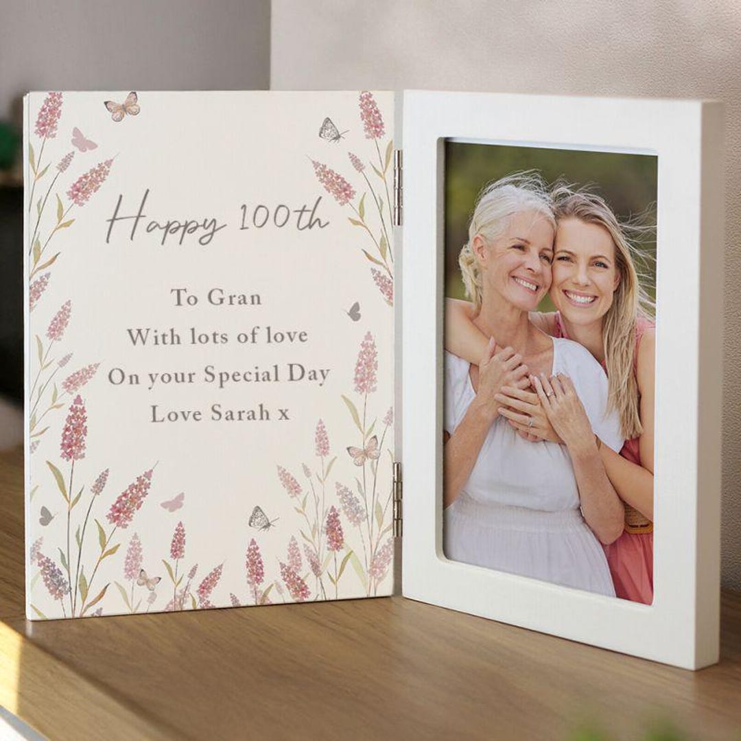 Personalised Happy 100th Birthday Floral Wooden Hinged 6x4 Photo Frame ...