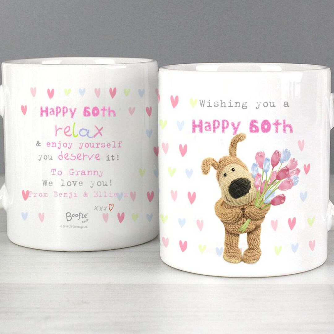 Personalised Happy 60th Birthday Boofle Mug - Floral 60 Mug for Her ...