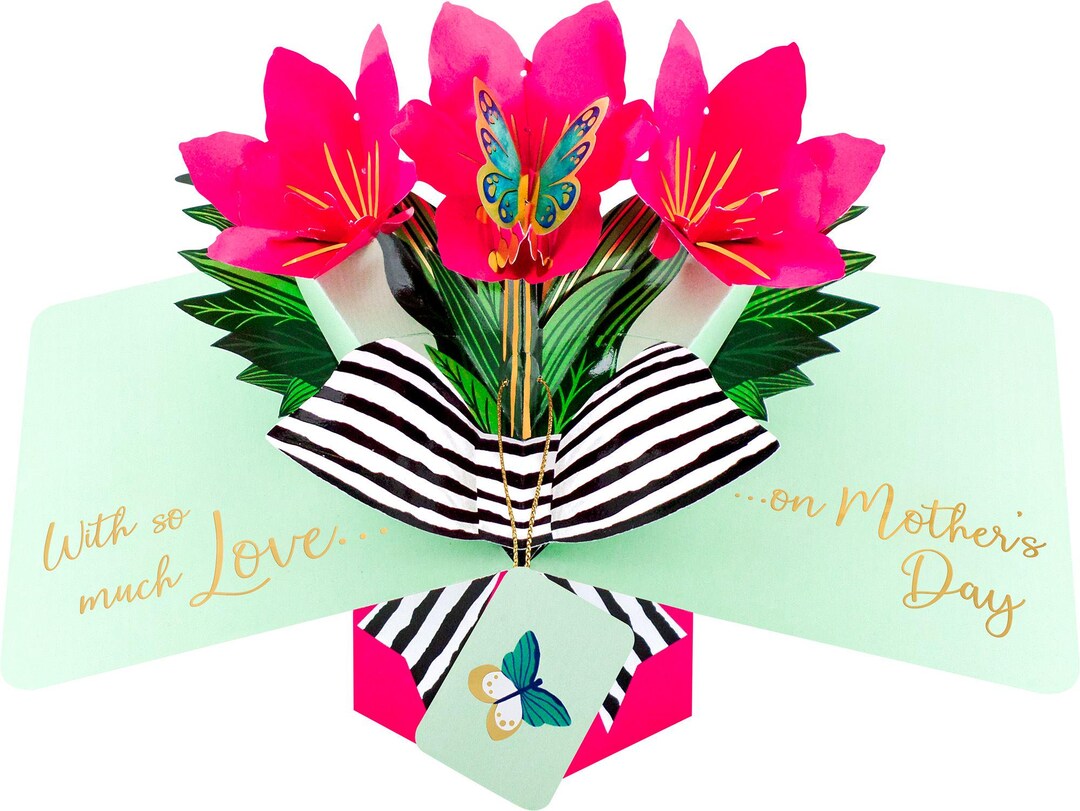 Happy Mothers Day 3D Pop up Card - Flowers & Butterflies Pink Mum Card ...