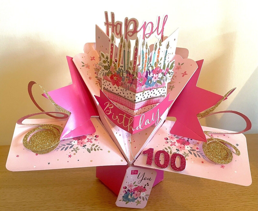 100th Birthday Pop up 3D Card Keepsake Flowers - Female Mum Gran ...