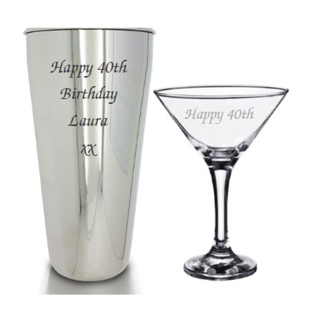 Personalised 40th Birthday Engraved Cocktail Shaker With Strainer and ...
