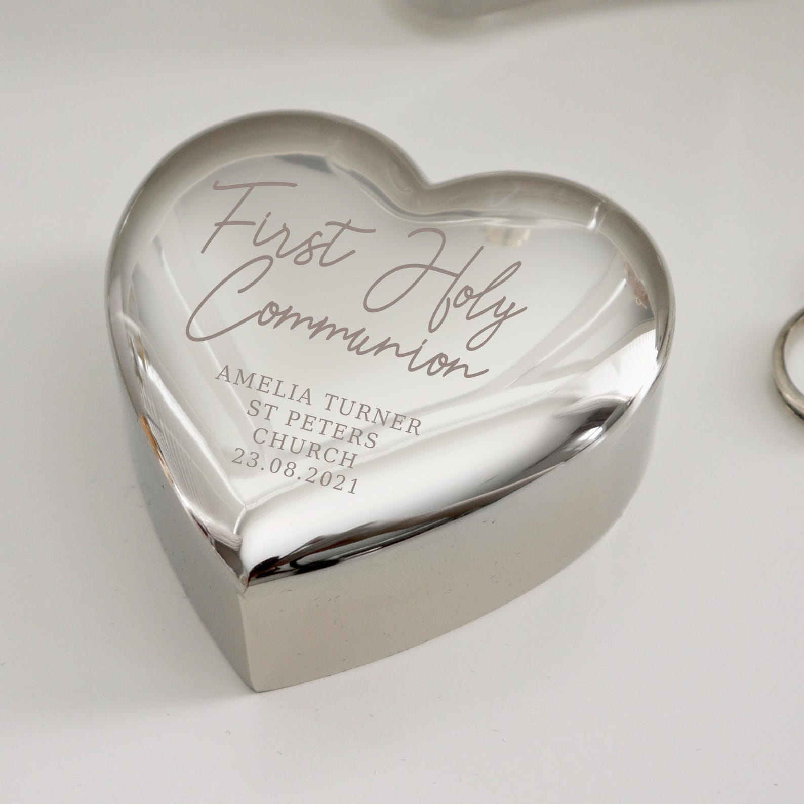Personalised First Holy Communion Silver Heart Trinket Box - Communion ...