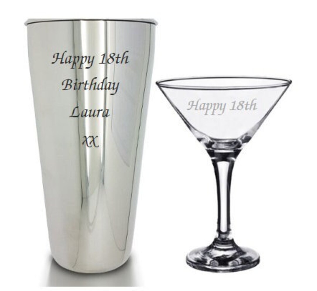 Personalised 18th Birthday Engraved Cocktail Shaker With Strainer and ...
