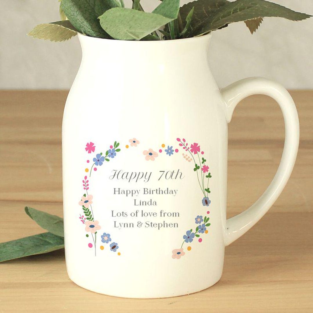 Personalised 70th Birthday Flower Jug - Ceramic 70th Birthday Gift ...
