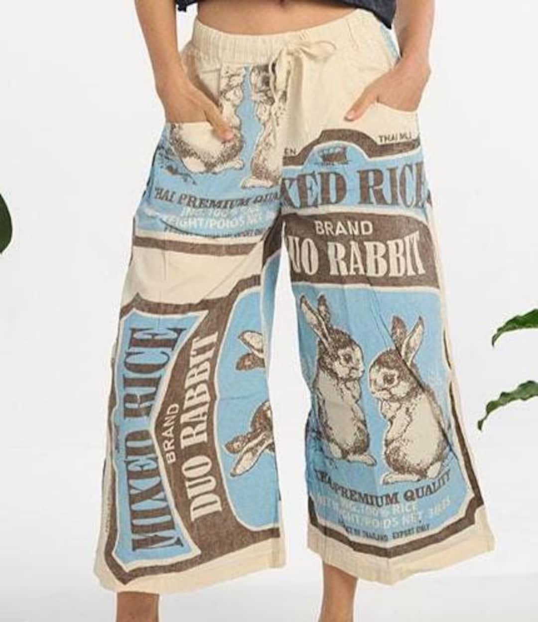 Vintage Sack Print Cotton Wide-leg - 100% Cotton - One Size - Etsy