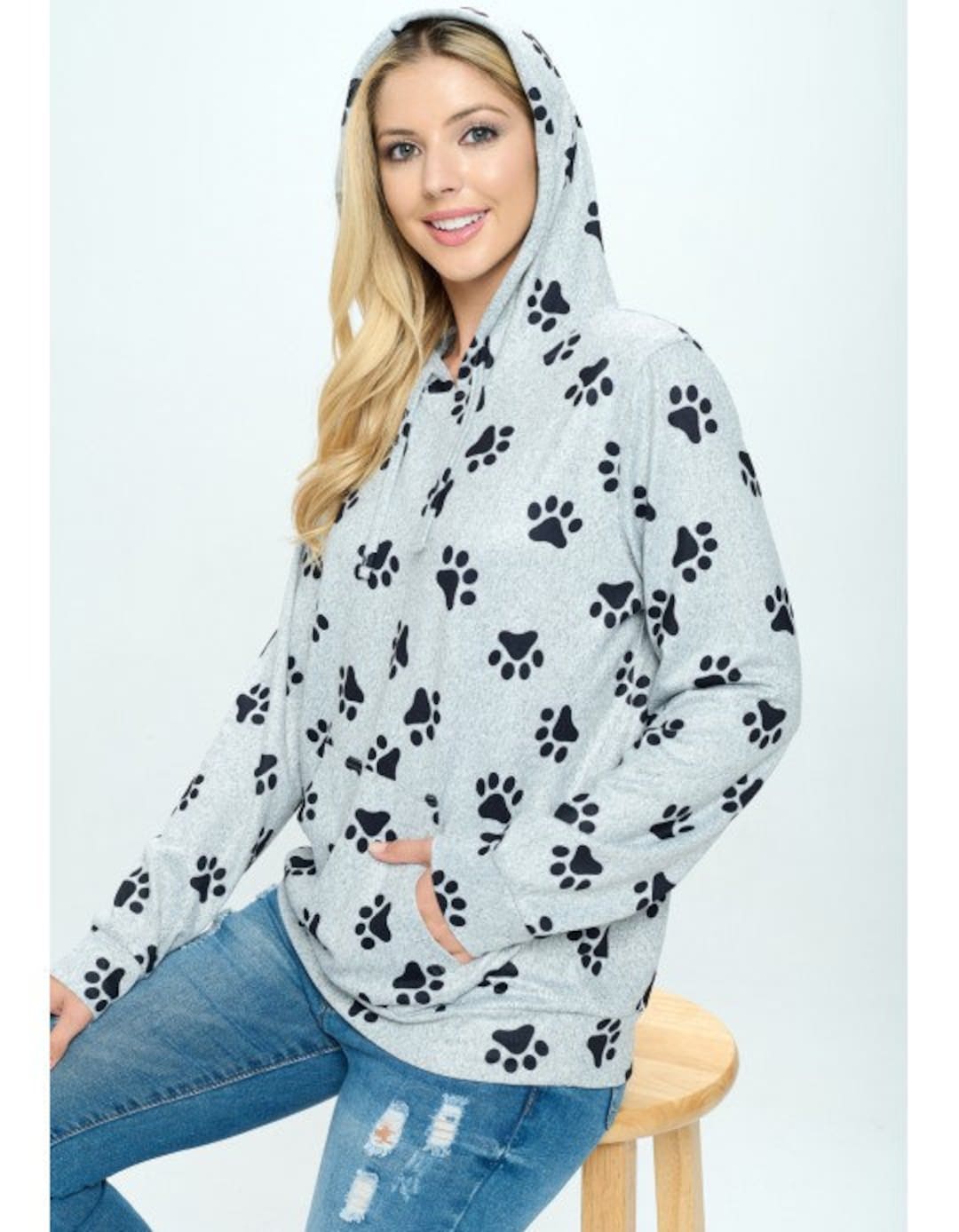 Paw Print Pullover for Pet Lover - Women's Lightweight Hoodie - Cat Paw ...