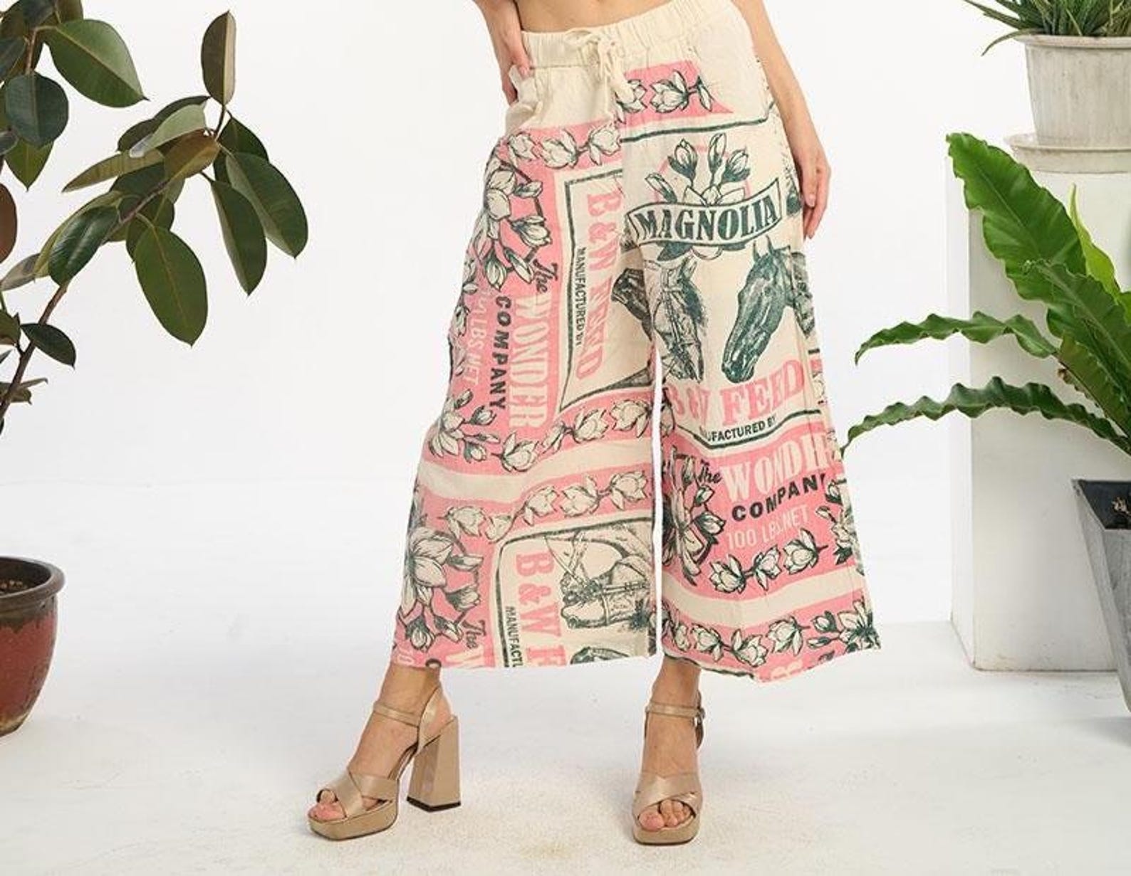 Vintage Sack Print Cotton Wide-leg - 100% Cotton - One Size - Etsy