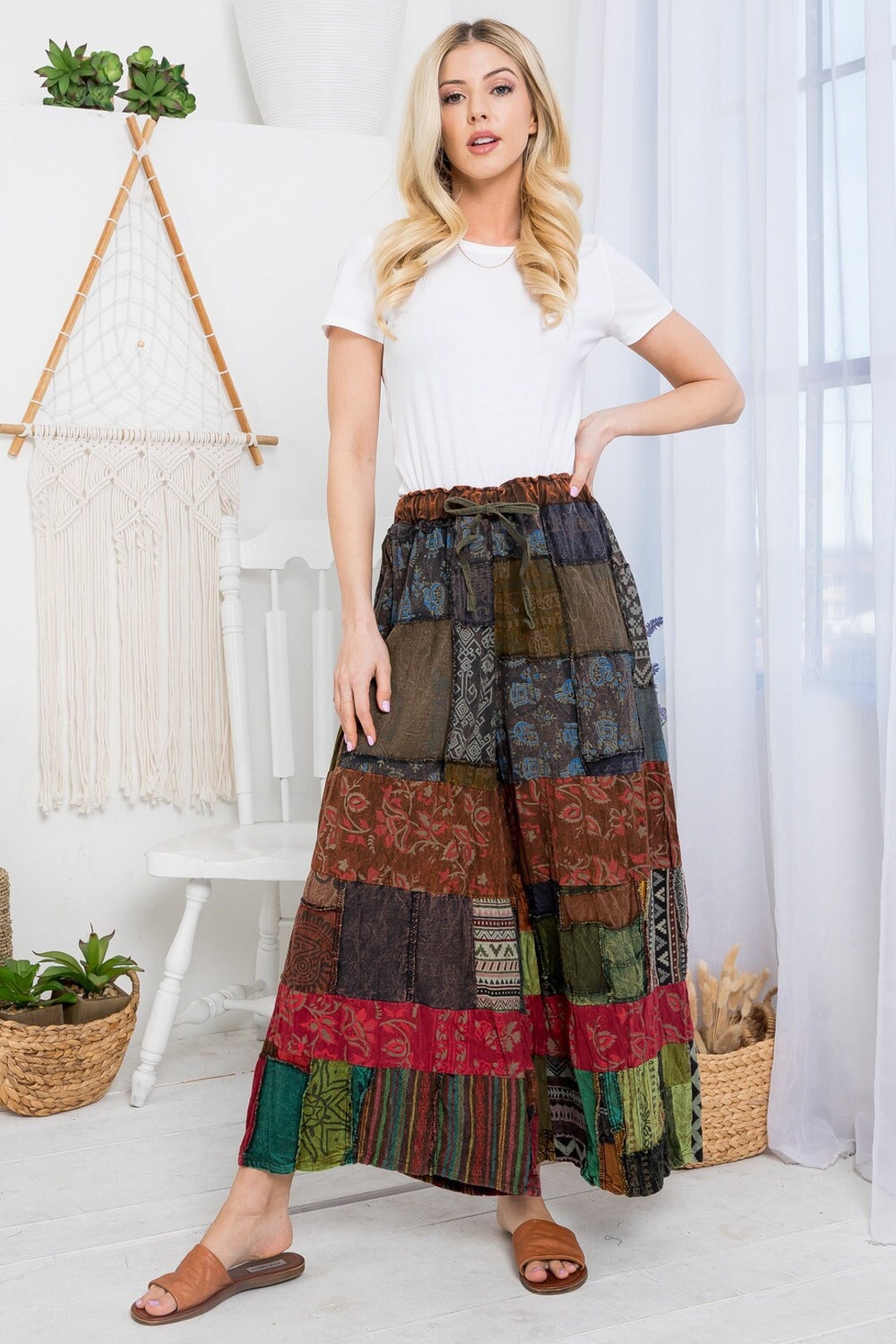 Patchwork Wide-leg Pants - Free Size, 100% Cotton - Etsy