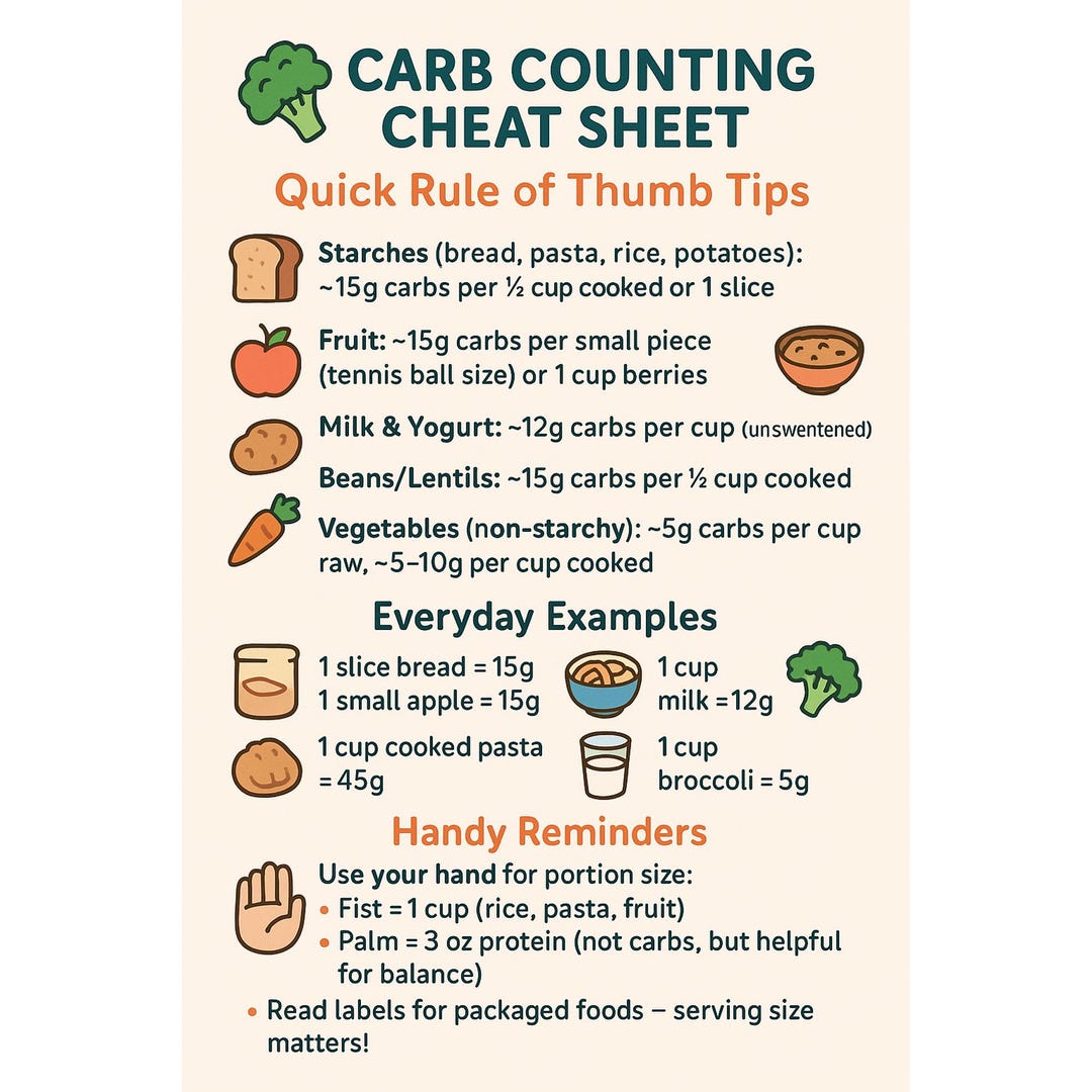 Printable Carb Counting Chart | Diabetes Nutrition Guide | Low Carb ...