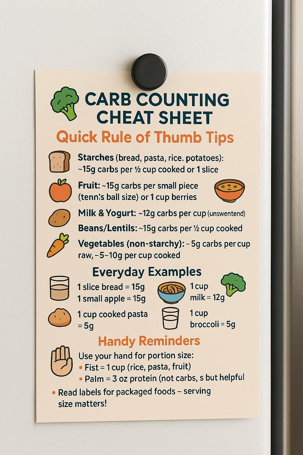 Printable Carb Counting Chart | Diabetes Nutrition Guide | Low Carb ...