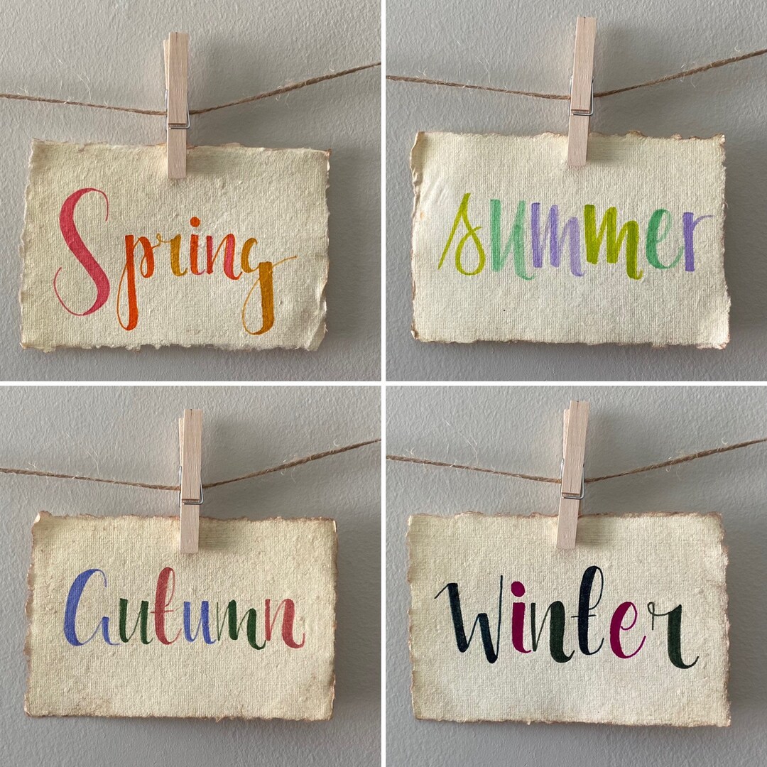 4 Seasons ~ Hand Lettering ~ PHYSICAL ARTWORK ~ 4x6” Aged Watercolor ...