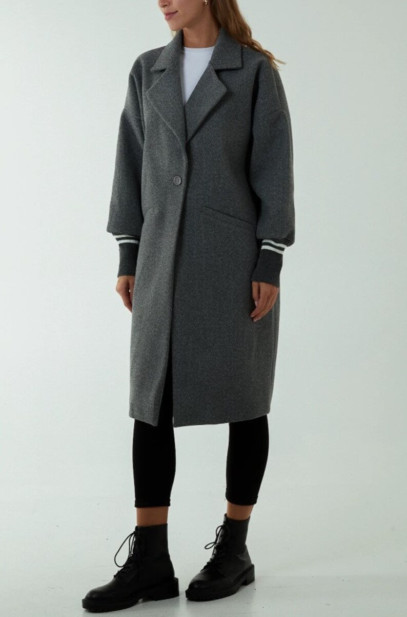 Women Italian Long Duster Jacket Ladies Ribbed Cuff Sports Stripe ...