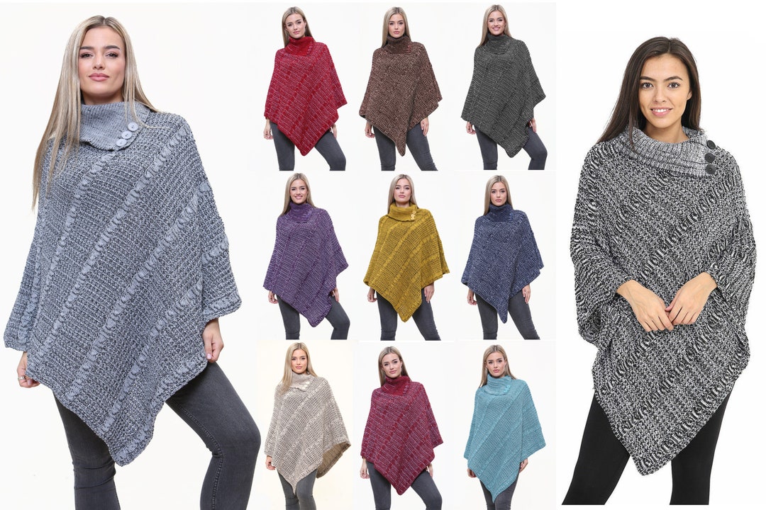 Ladies Poncho Jumper Cape Shawl Knitted Women New One Top Cardigan ...