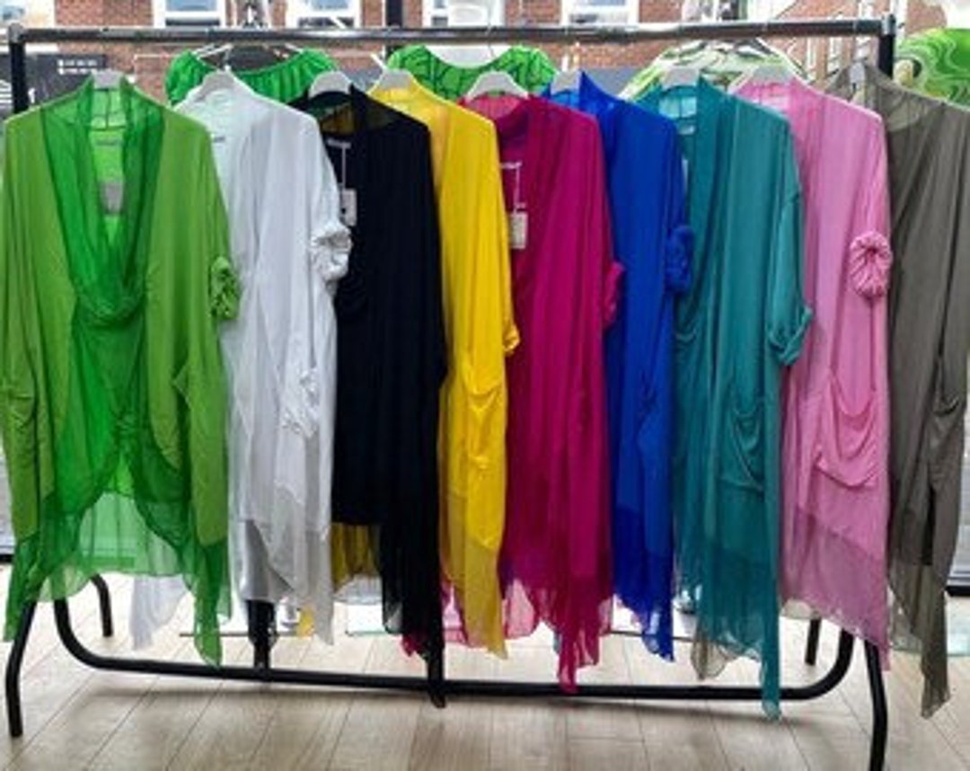 Ladies Italian Tunic Silk Top Womens Lagenlook Plain Wrap Over Front ...