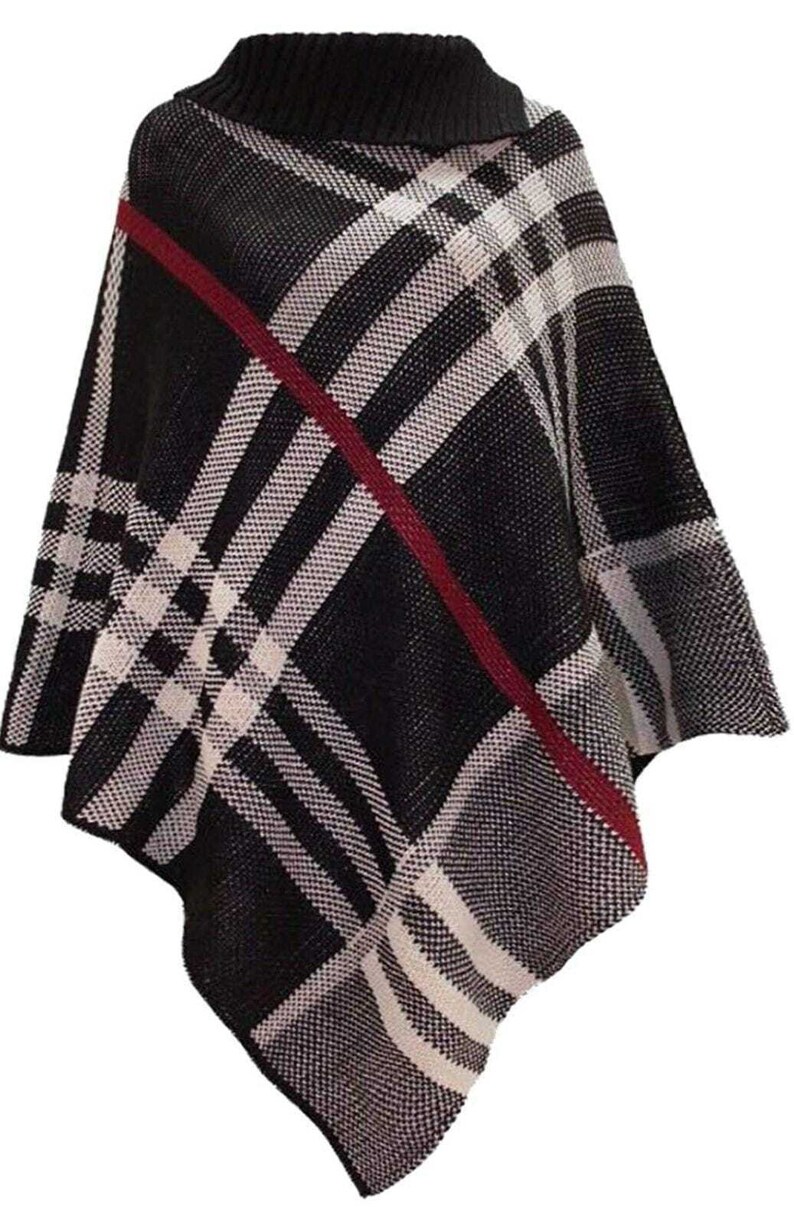 Womens Winter High Polo Neck Knitted Tartan Check Poncho Shawl - Etsy UK