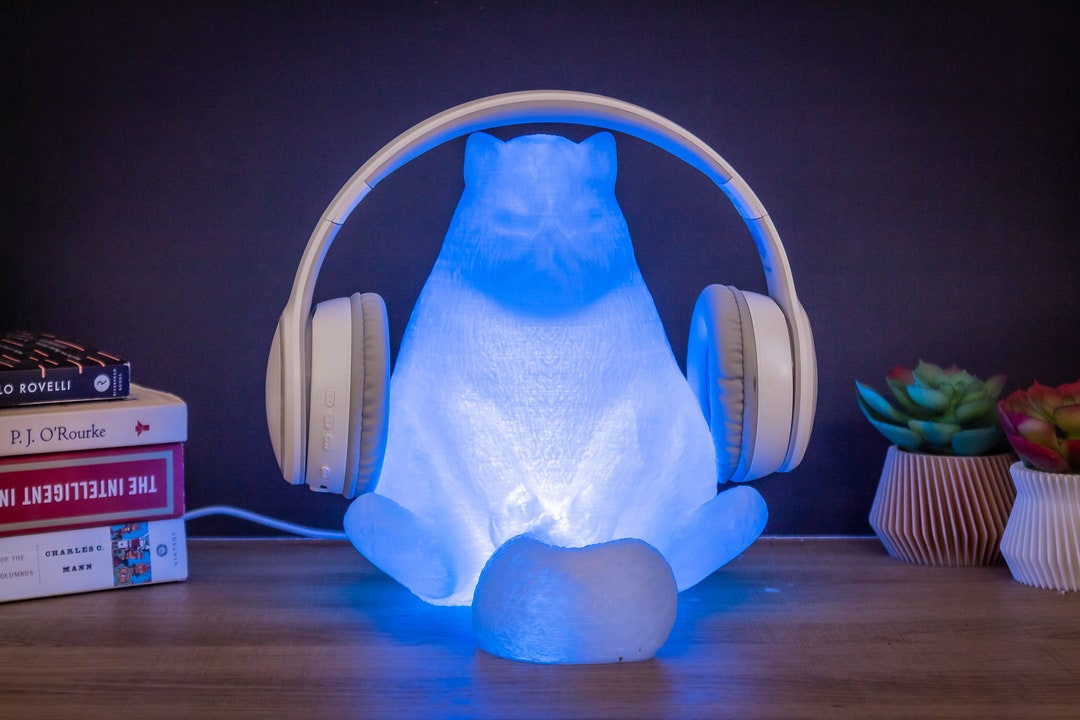 Light up Mad Cat Headphone Stand Headset Stand RGB Accessory Perfect ...