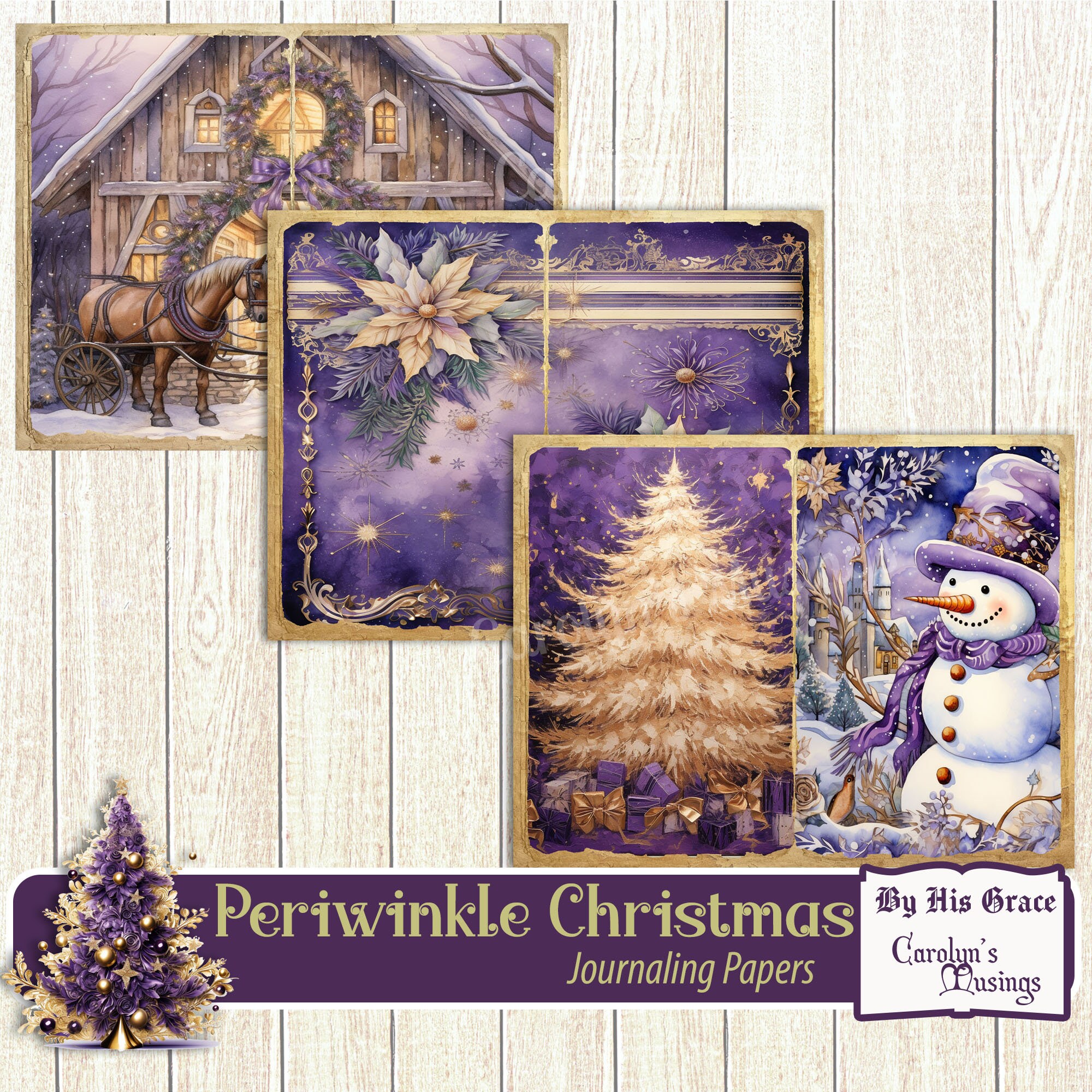 Periwinkle Christmas Junk Journal Kit: Purple & Gold Printable Papers ...