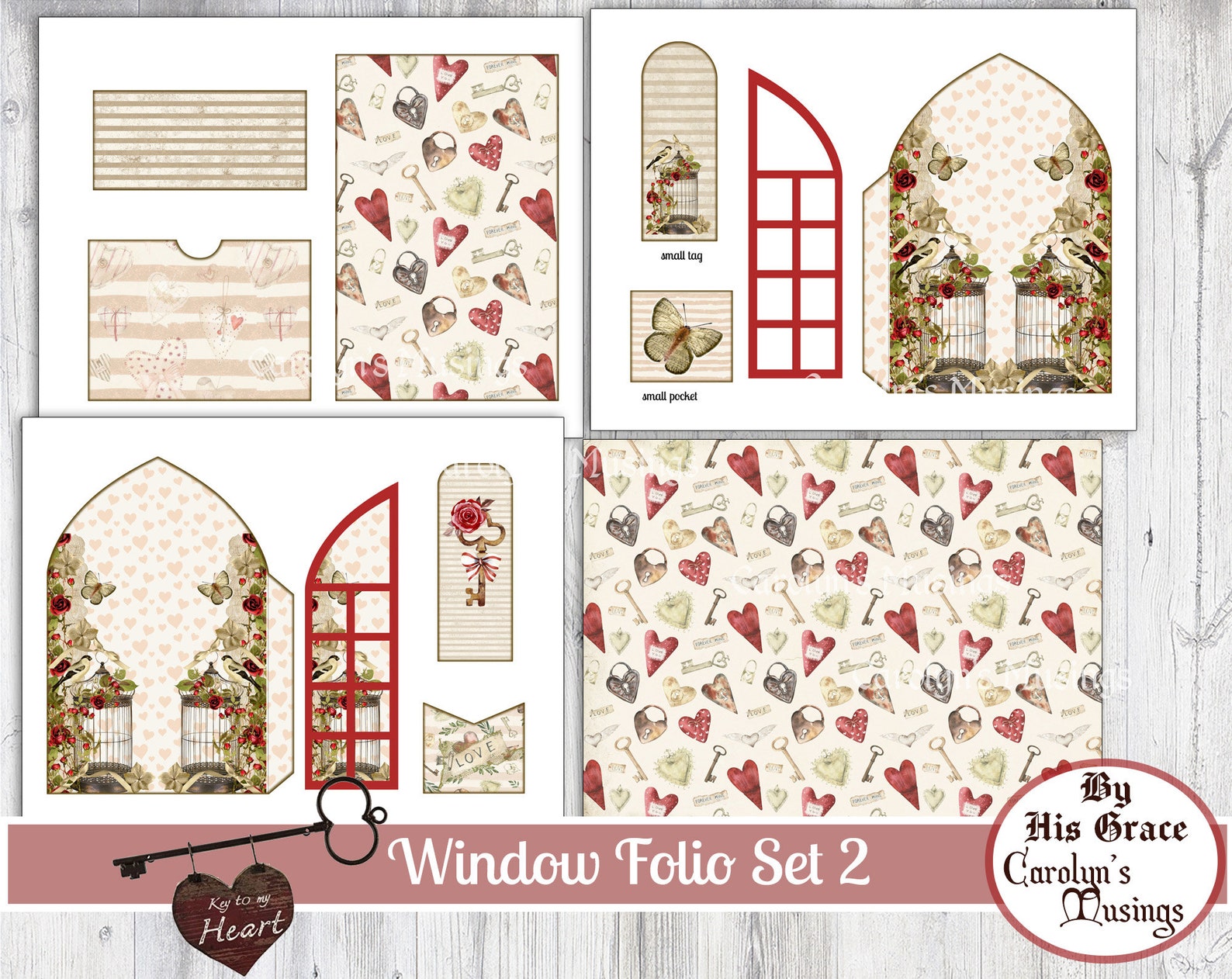 Valentine Window Folio Junk Journal, Ephemera Fussy Cuts (digital ...