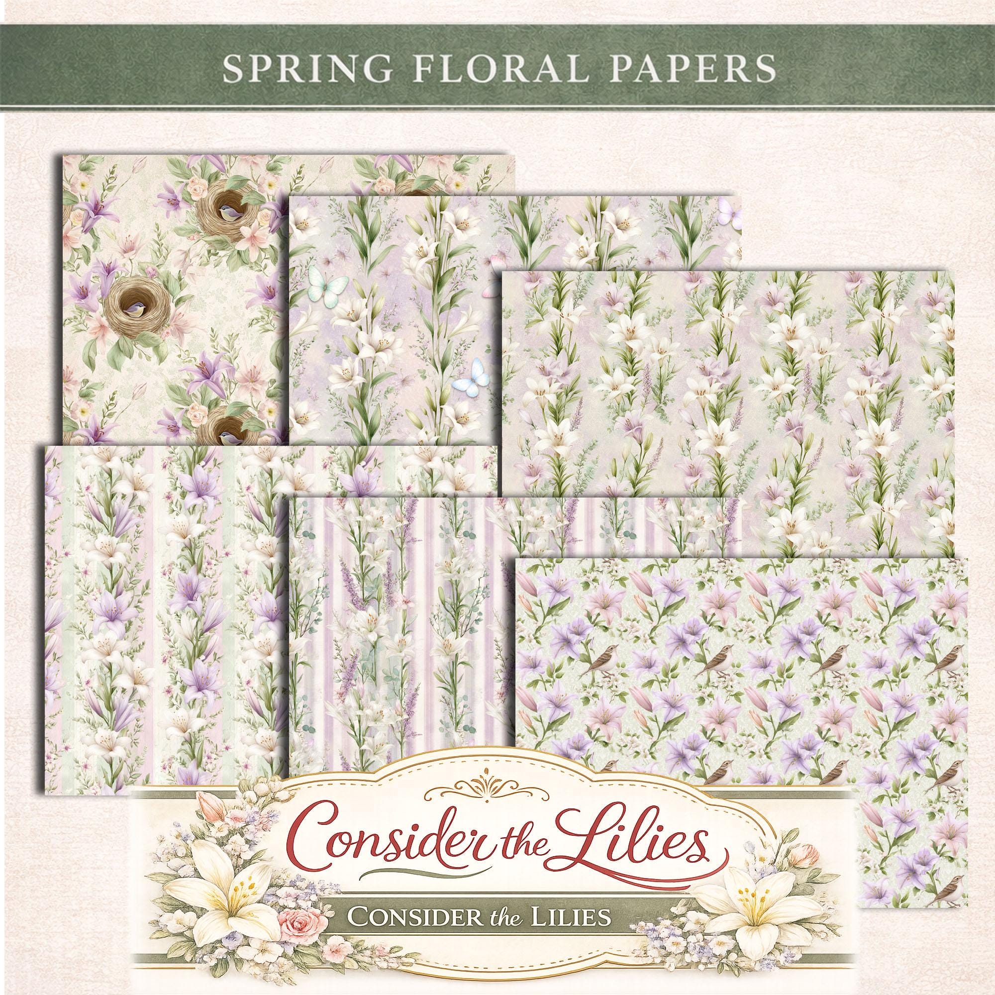 Vintage Floral Digital Paper Pack Printable Consider the Lilies, Faith ...