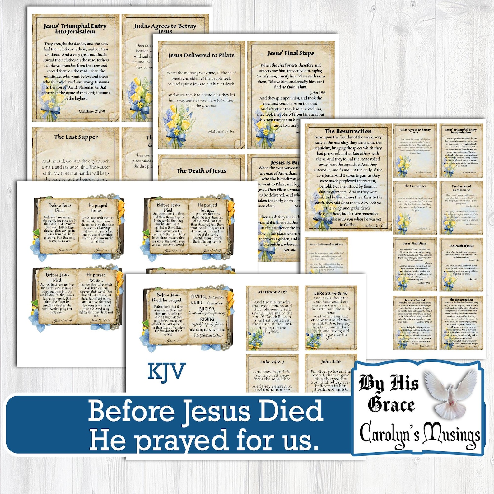 Easter Story Scripture Cards: KJV NIV Prayer Journal Kit (digital ...