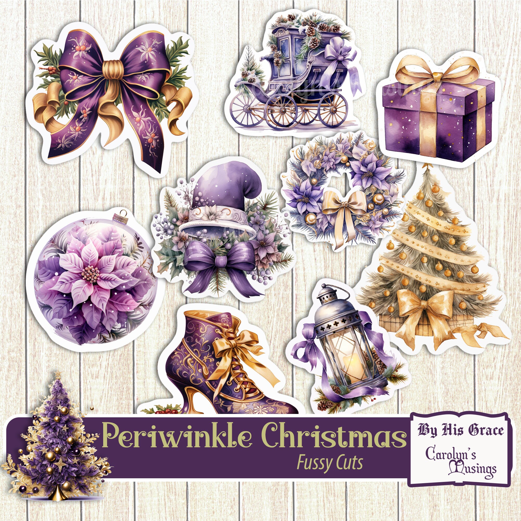 Periwinkle Christmas Junk Journal Kit: Purple & Gold Printable Papers ...