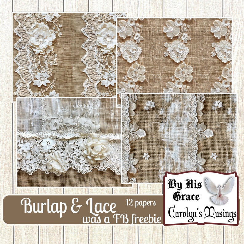 Burlap and Lace Printable Paper: Junk Journal, Scrapbooking (digital ...