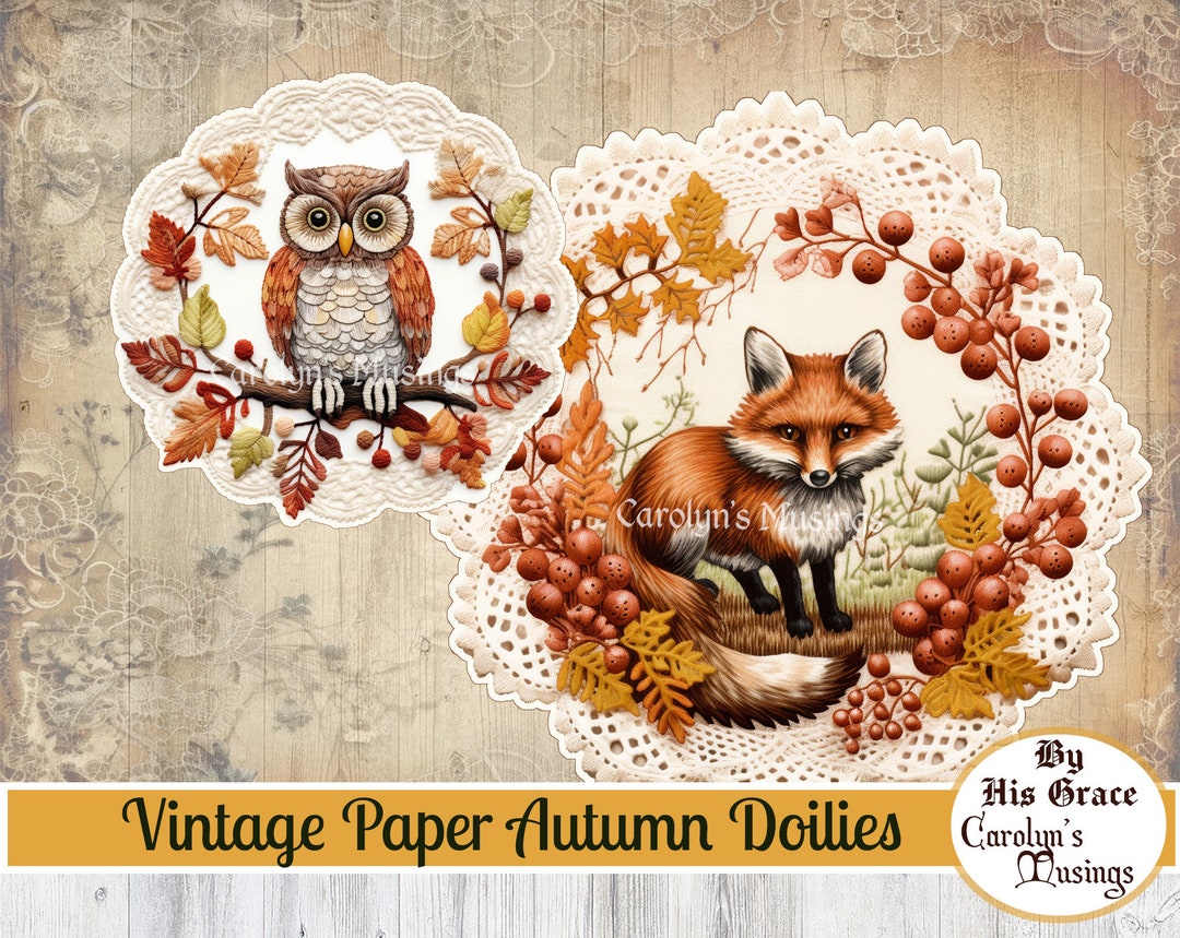 Vintage Autumn Paper Doilies: Fox, Pumpkin, Squirrel Ephemera (digital ...