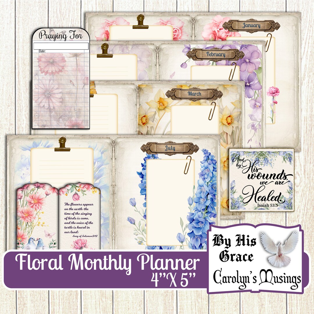 Floral Journal Monthly Planner 4"x5" Inch Junk Journal Planner KJV ...
