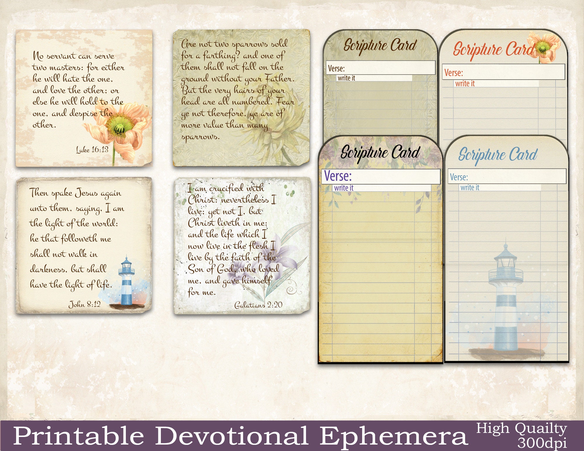 Printable KJV Devotional Ephemera, Scripture Verse Pocket Scraps ...