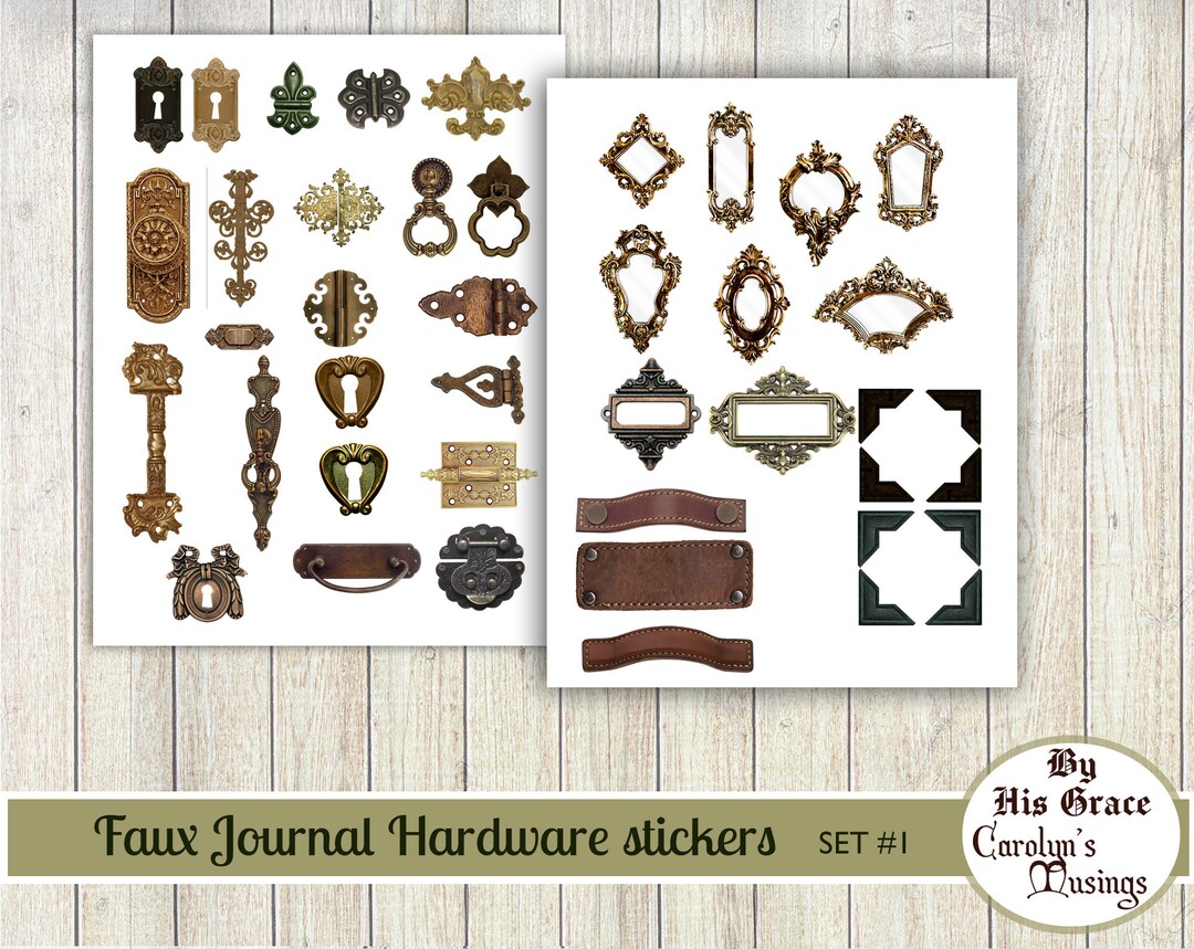 Faux Junk Journal Hardware Stickers, Cabinet Handles, Hinges, Drawer ...