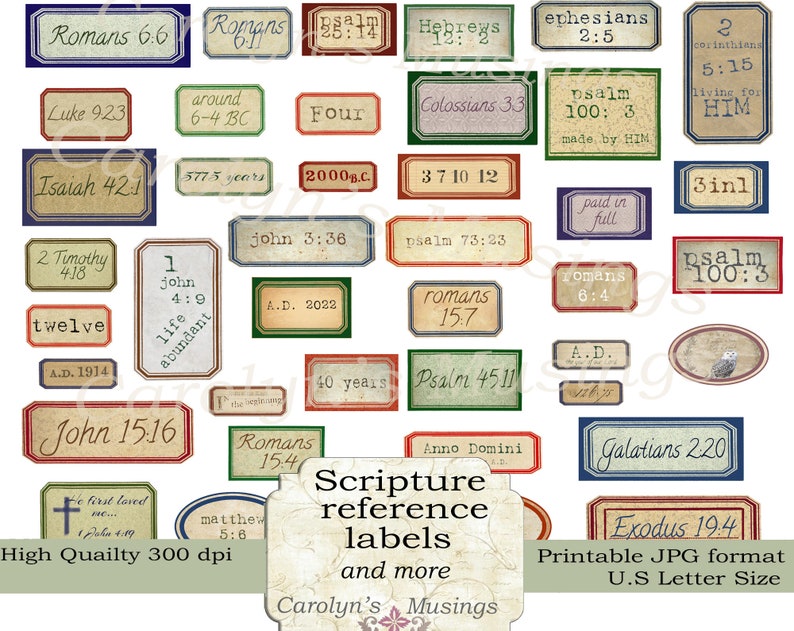 Printable Scripture Reference Labels Prayer Journal Ephemera | Etsy