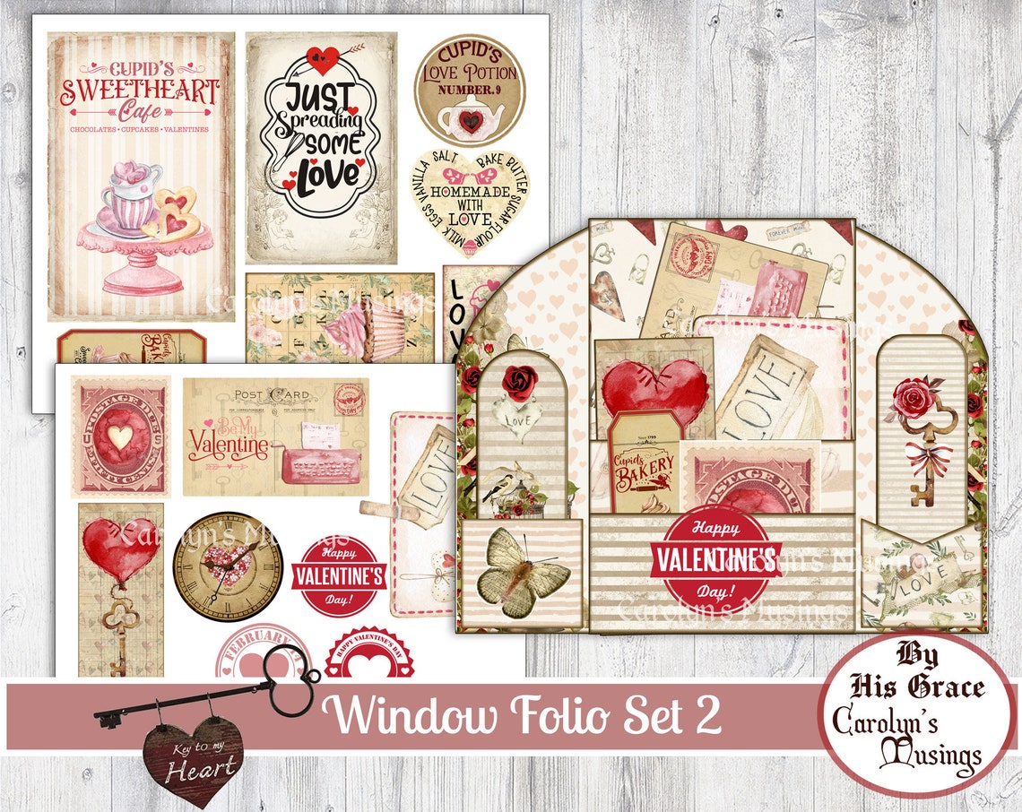 Valentine Window Folio Junk Journal, Ephemera Fussy Cuts (digital ...