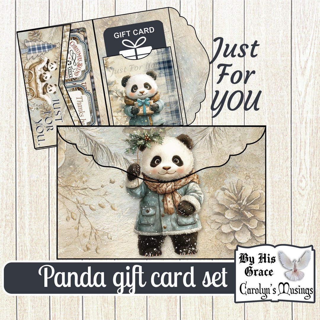 Panda Christmas Gift Card Holder Set | Printable Gift Box (digital ...