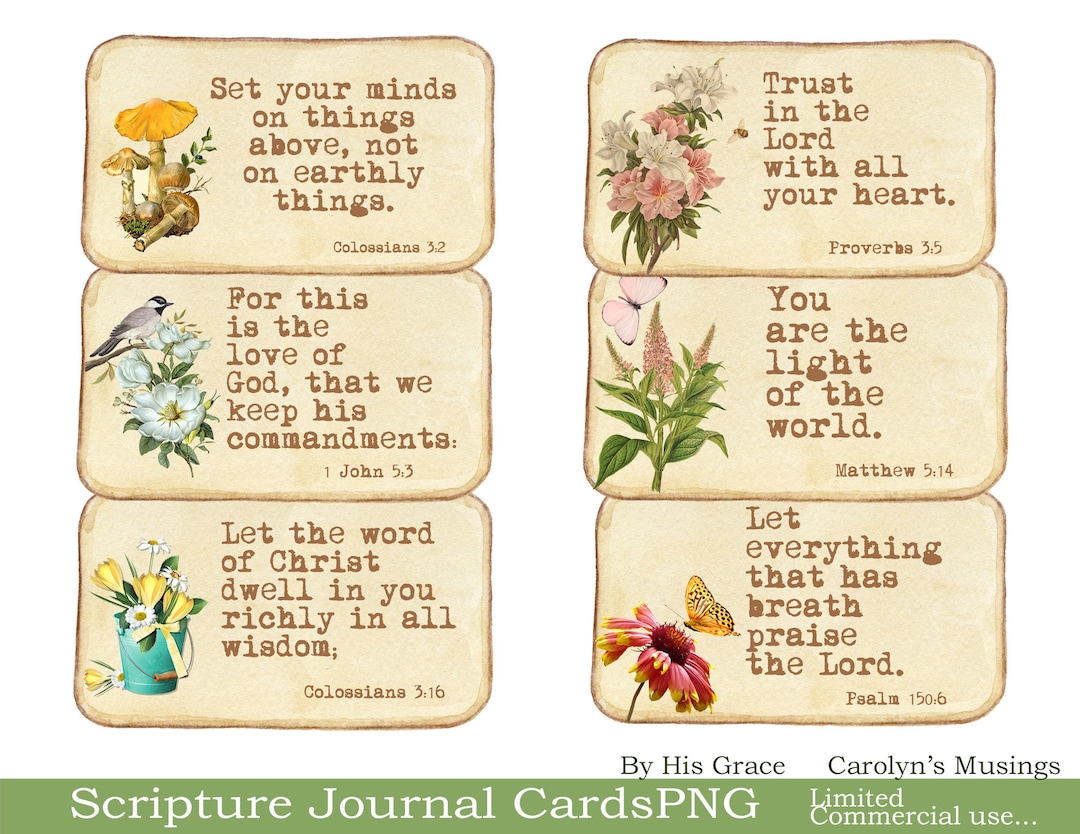 16 Scripture Botanical Journaling Cards, Junk Journal Printable ...