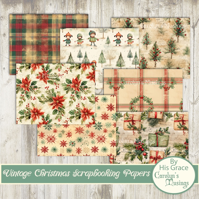 Vintage Christmas Scrapbook Paper: Grunge Holiday Patterns (digital ...