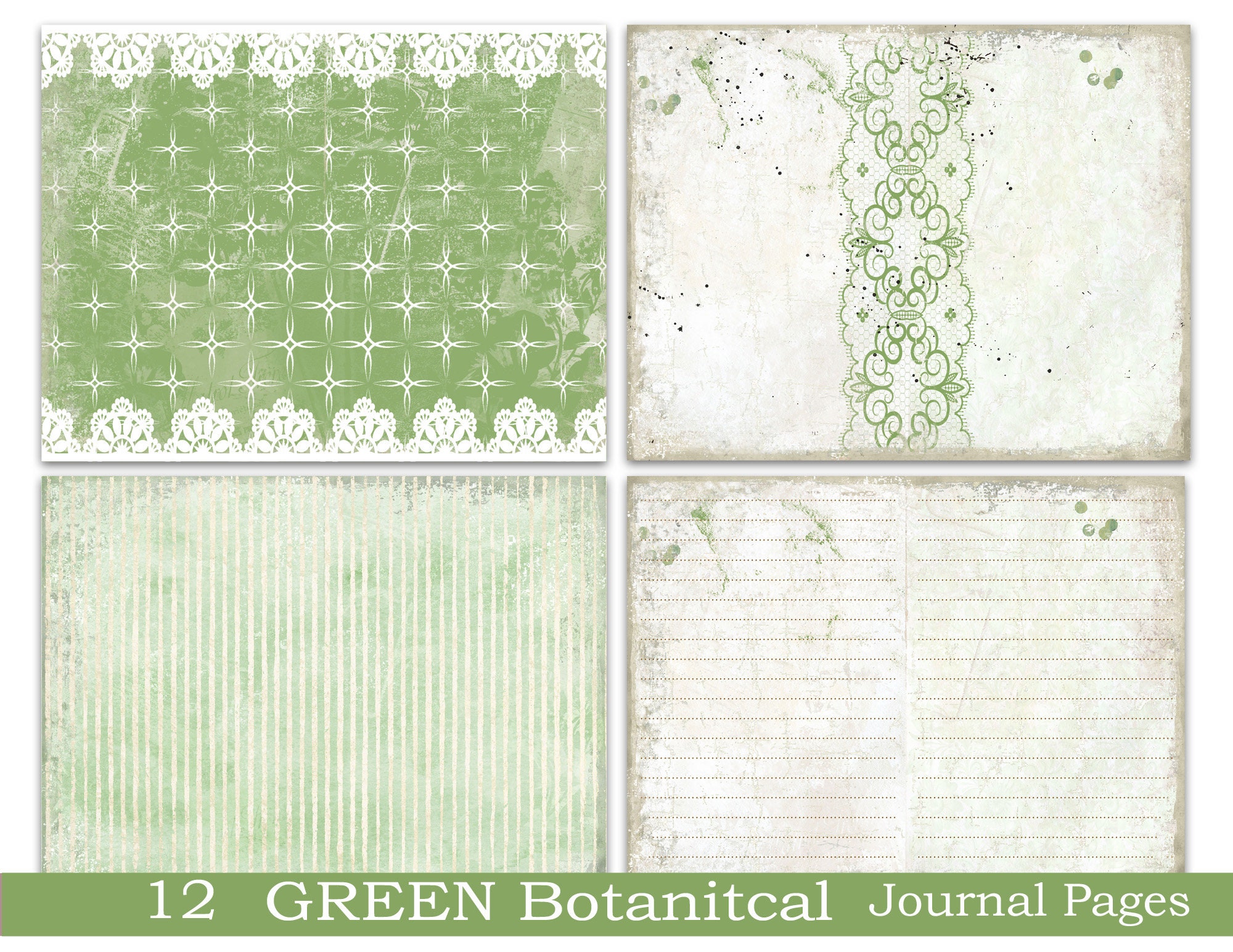 Printable Green Botanical Journal Kit, Collage Sheets (digital Download ...