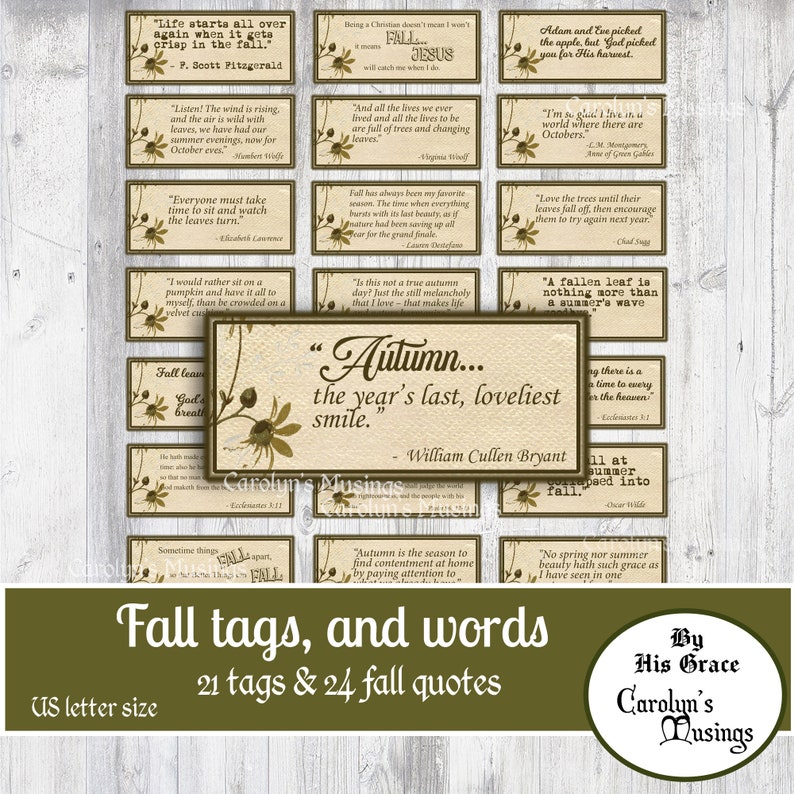 Autumn Tags Fall Quotes Junk Journal Printable Fall - Etsy