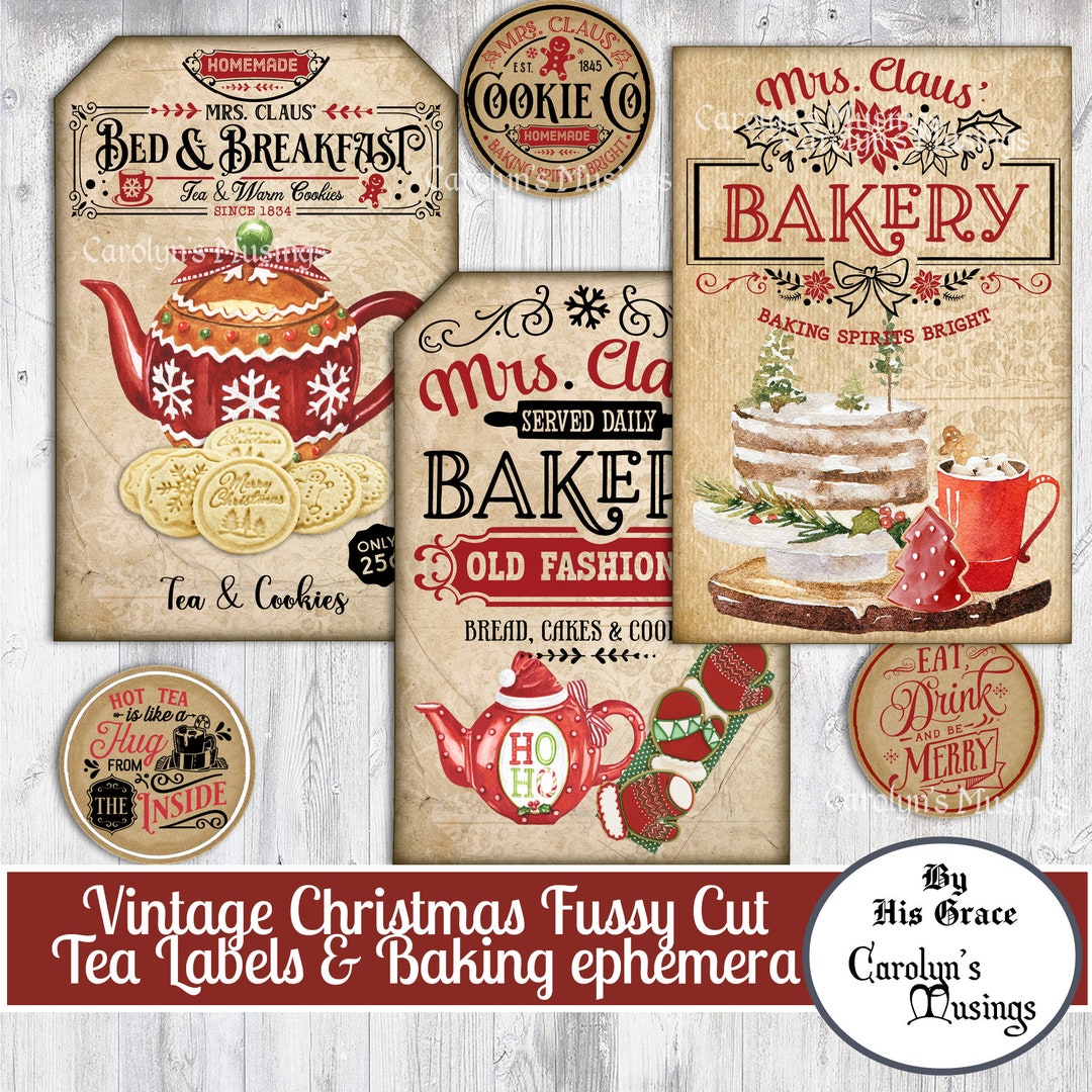 Junk Journal, Vintage Christmas, Fussy Cut, Tea Labels, Baking Ephemera ...