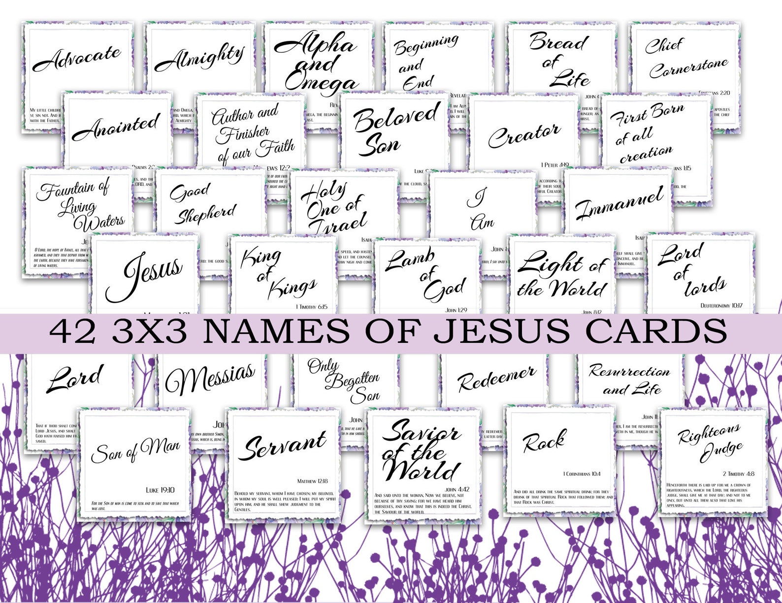 42 Names of Jesus Printable Scripture Cards With KJV Reference | Etsy
