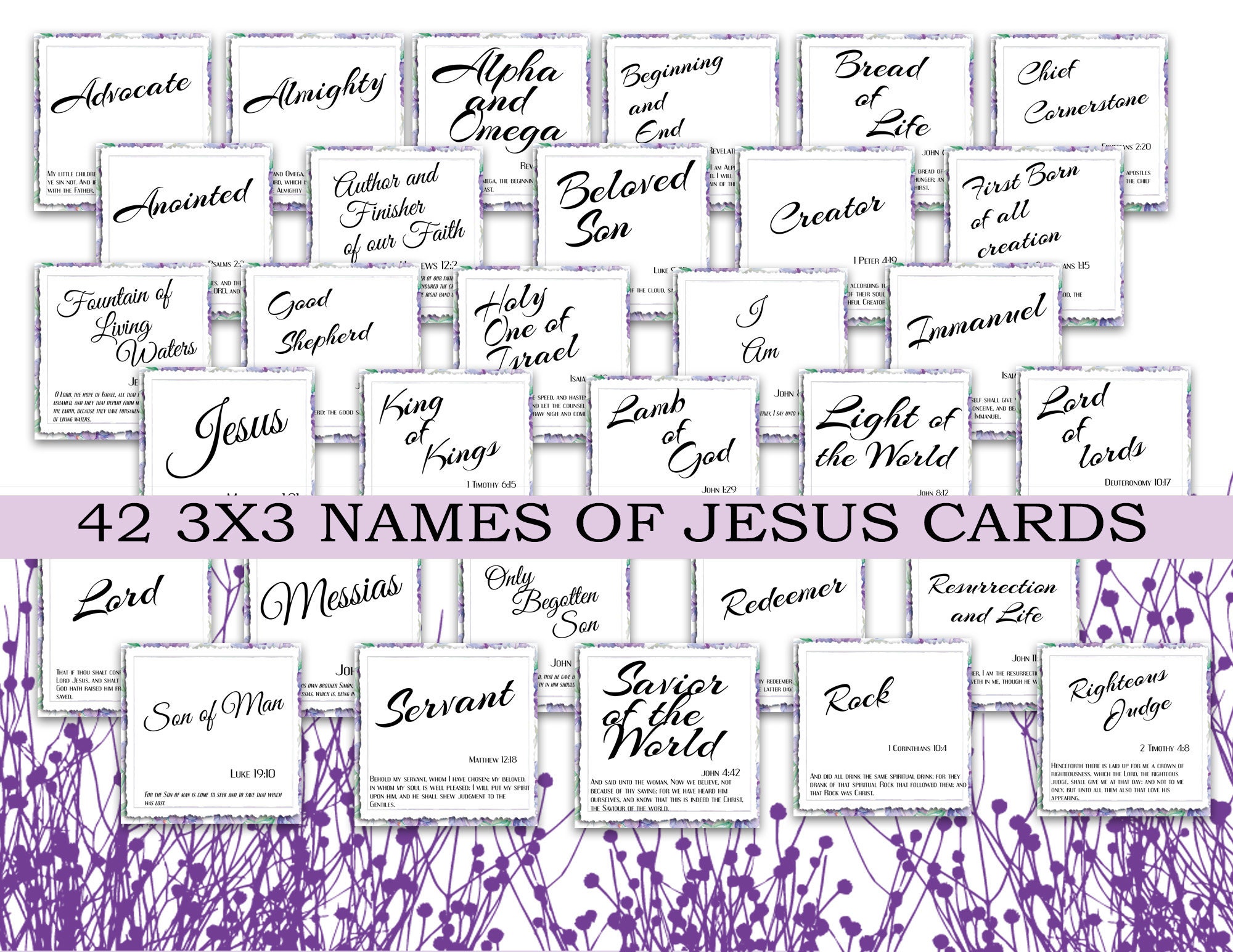 42 Names of Jesus Printable Scripture Cards With KJV Reference - Etsy