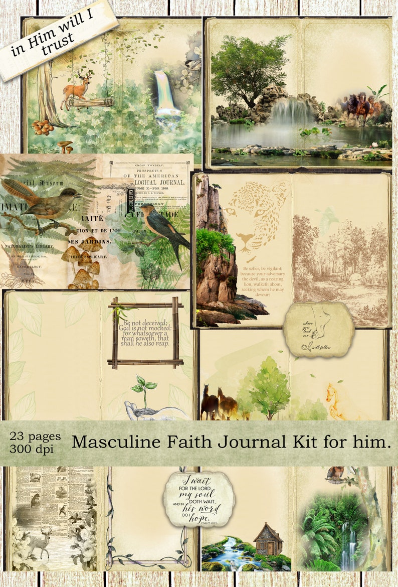 Printable Masculine Faith Journal Kit, Christian Junk Journal for Him ...