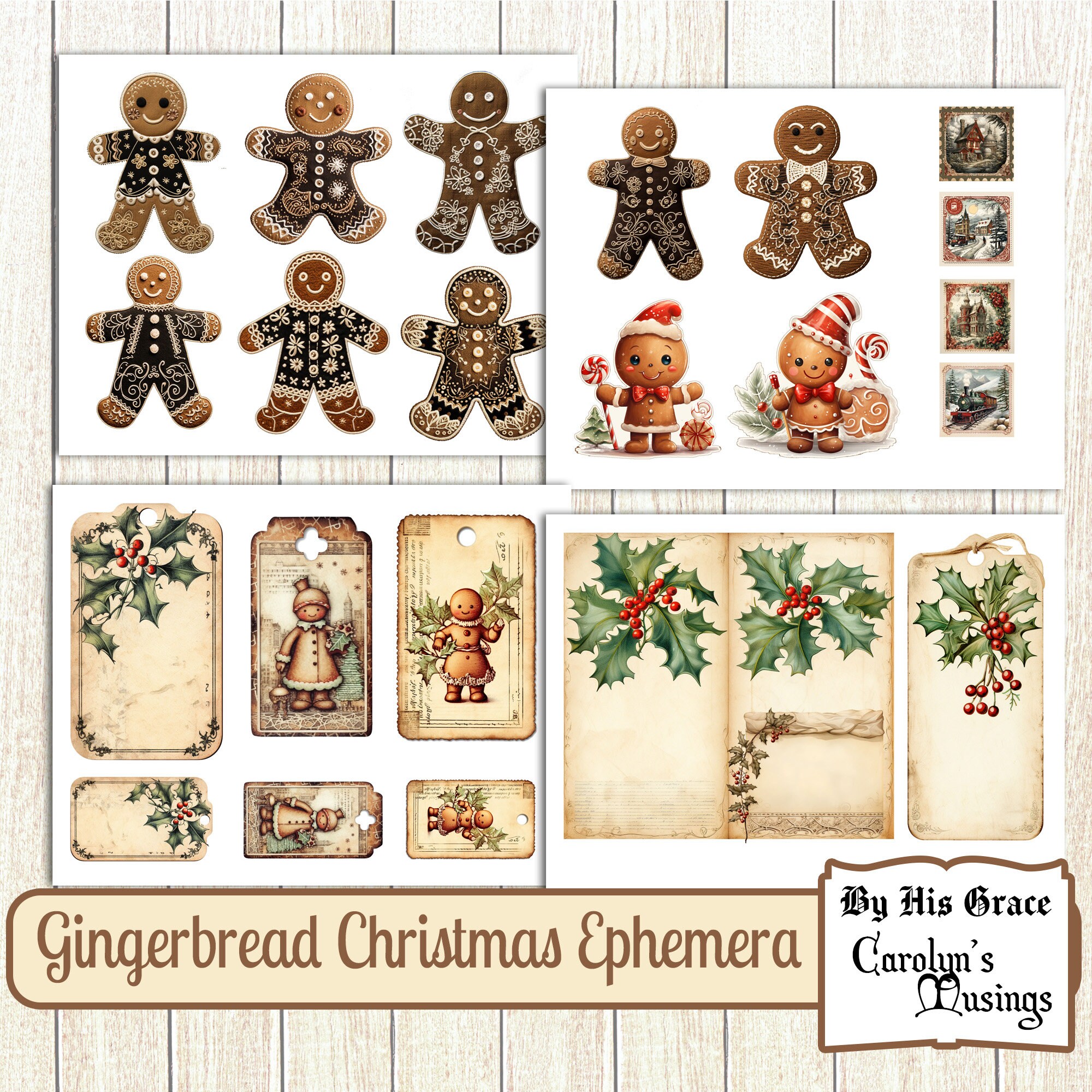 Vintage Gingerbread Christmas Ephemera: Junk Journal Addon (digital ...