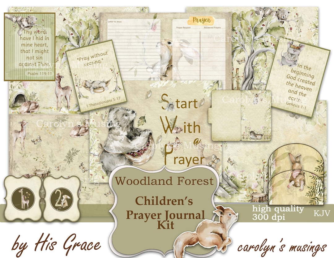 Prayer Journal, Children's KJV Printable Kit, Forest Animal Scripture ...