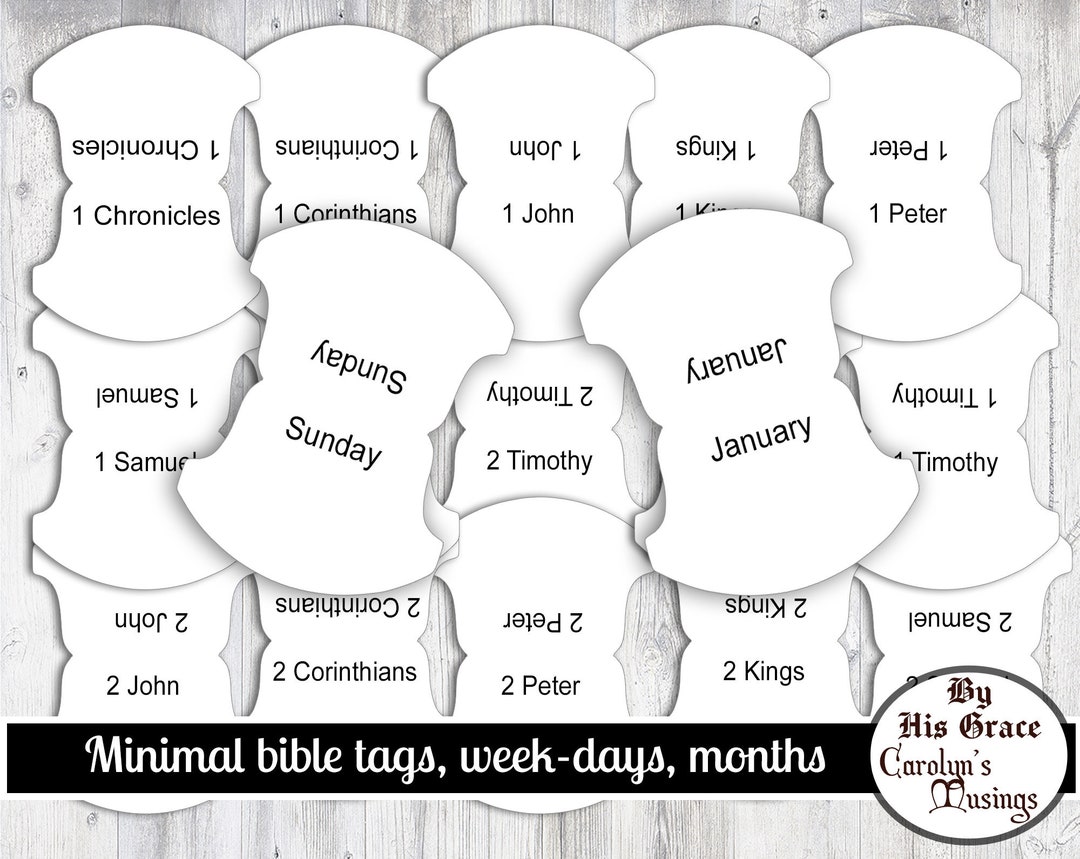 Junk Journal Minimal Bible Tabs, Days of the Week and Months of the ...